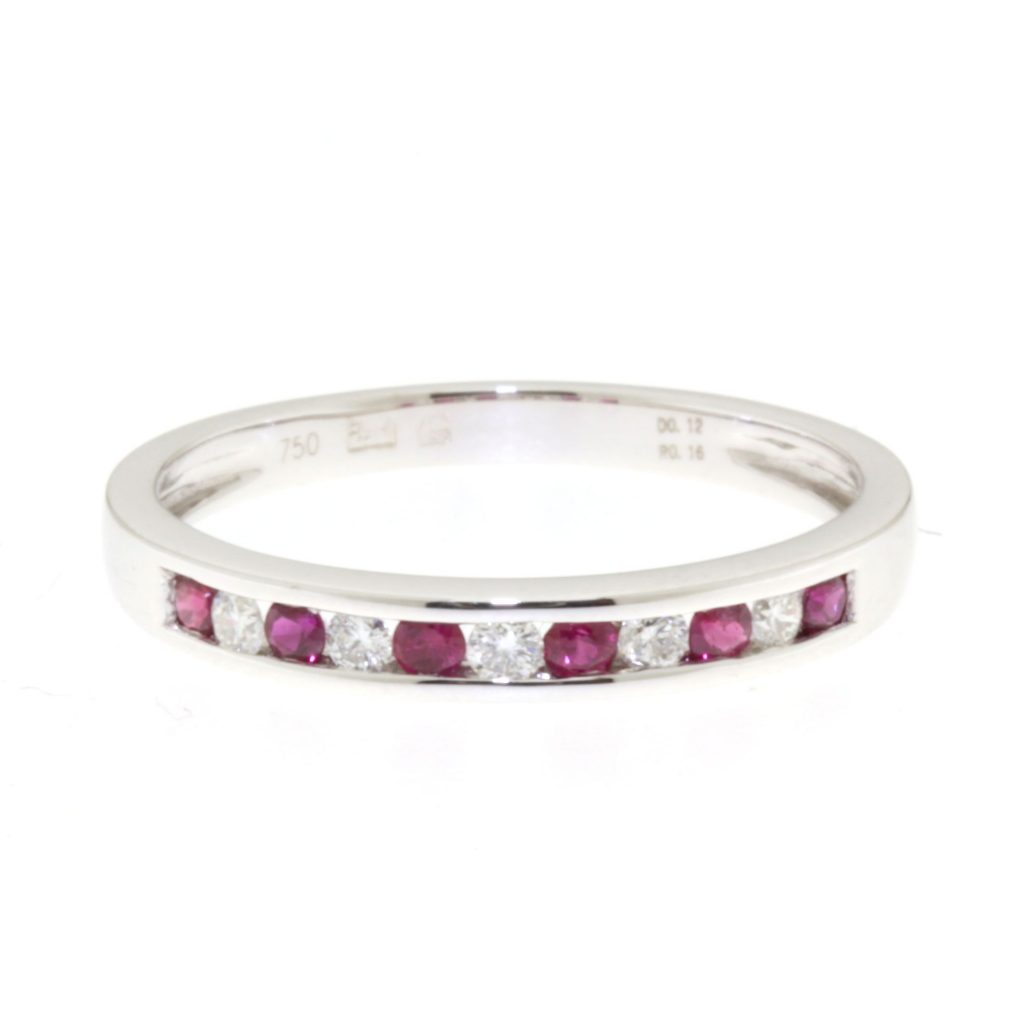 18krt Witgoud Diamanten Robijn Rij ring • Diamanten-winkel.nl